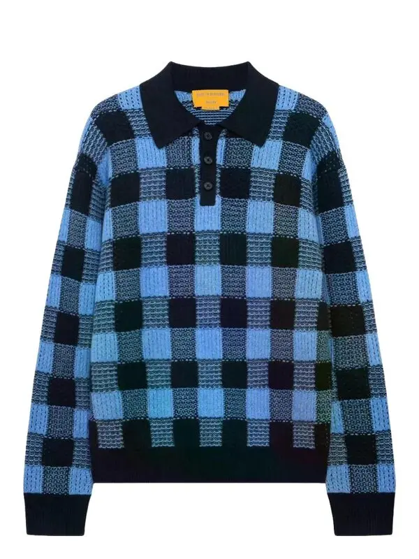 Guest In Residence Checker Allday Polo-collar Sweater - Blue