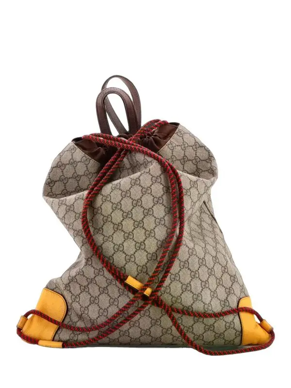 Gucci Neo Vintage Drawstring Gg Coated Canvas Large Backpack - Brown