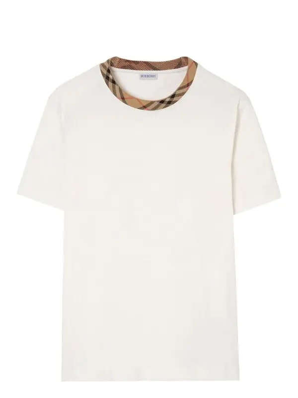 Burberry Checked-trim Crewneck T-shirt - Chalk