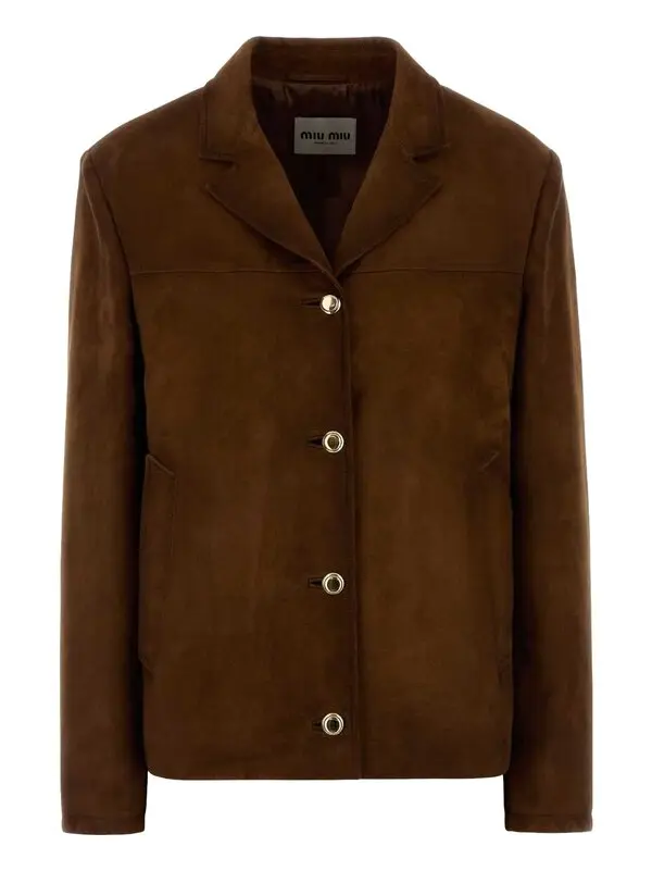 Miu Miu Mini Suede Jacket With Lambskin Lining - Brown