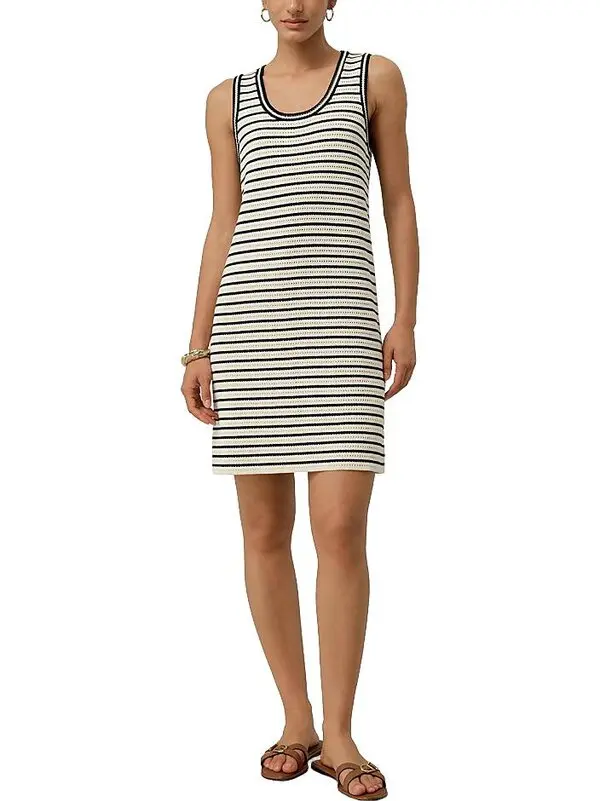 Lilysilk Toscana Striped Pointelle Dress - White With Black Stripes