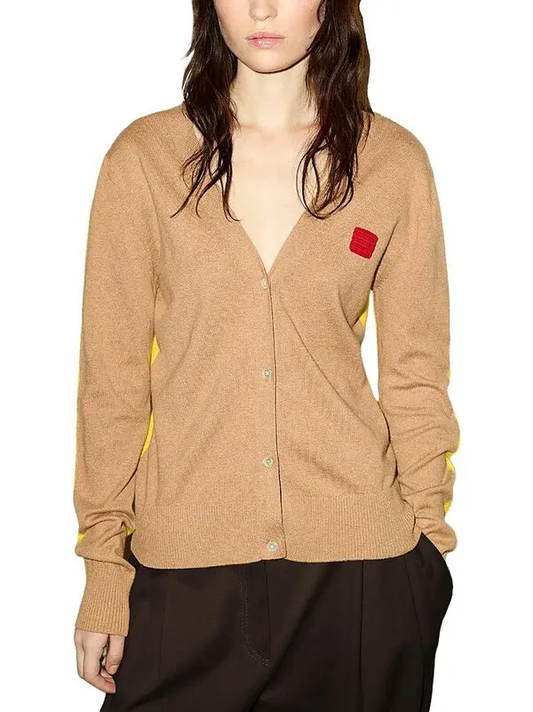 Max & Co. Giorno Cotton & Cashmere V Neck Cardigan - Camel
