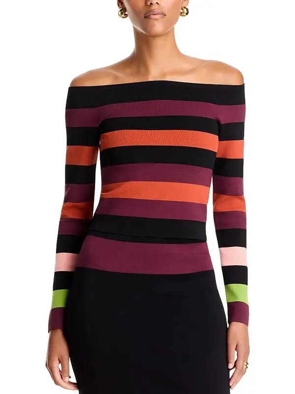 Christopher John Rogers Off-the-shoulder Long Sleeve Knit Top - Winestain Multi