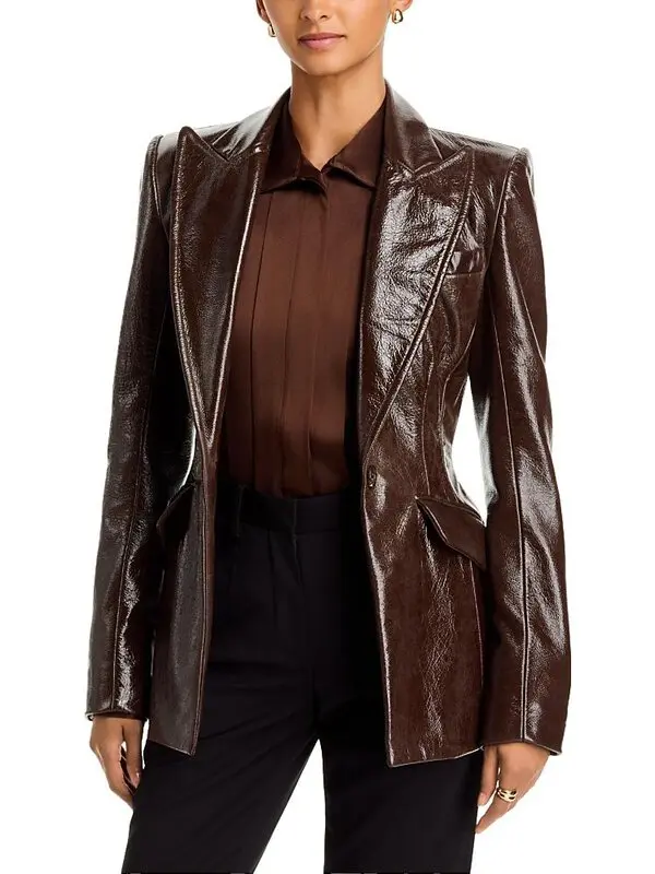 SERGIO HUDSON Leather Single Breasted Blazer - Chocolate