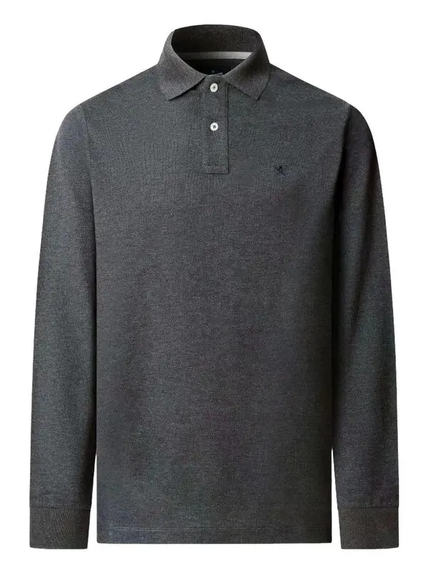 HACKETT  Logo-embroidered Long-sleeve Polo Shirt - Grey