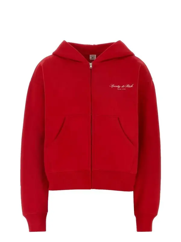 Sporty & Rich Logo-print Zip-up Hoodie - Red