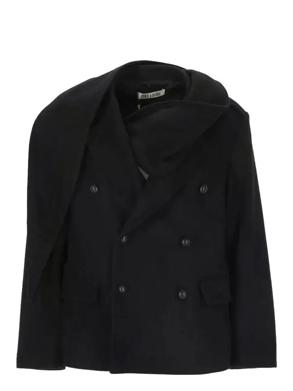 THE EROSE Double-breasted Draped-scarf Jacket - Black