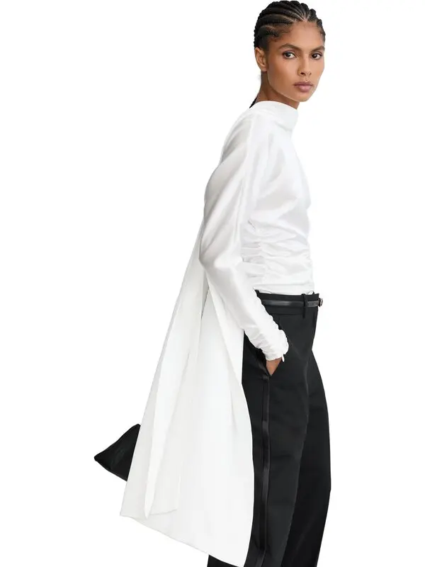 REISS Ceres Satin Ruched Cape-detail Blouse - Ivory