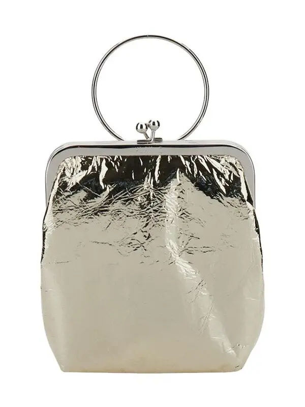 Plan C Pouch Rettangolare Laminata In Pelle Crinkle - Argento
