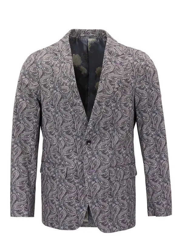 LORDS OF HARLECH Adrian Maurice Paisley Smoke Stretch Cotton Blazer - Grey
