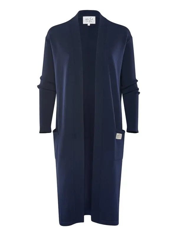 YOU LOOK PERFECT Cardigan Blossom, Long Merino Cardigan With Pockets - Blue