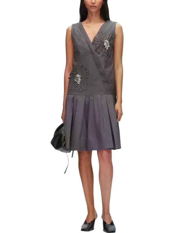 3.1 Phillip Lim Floral Pleated Cotton Mini Dress - Grey