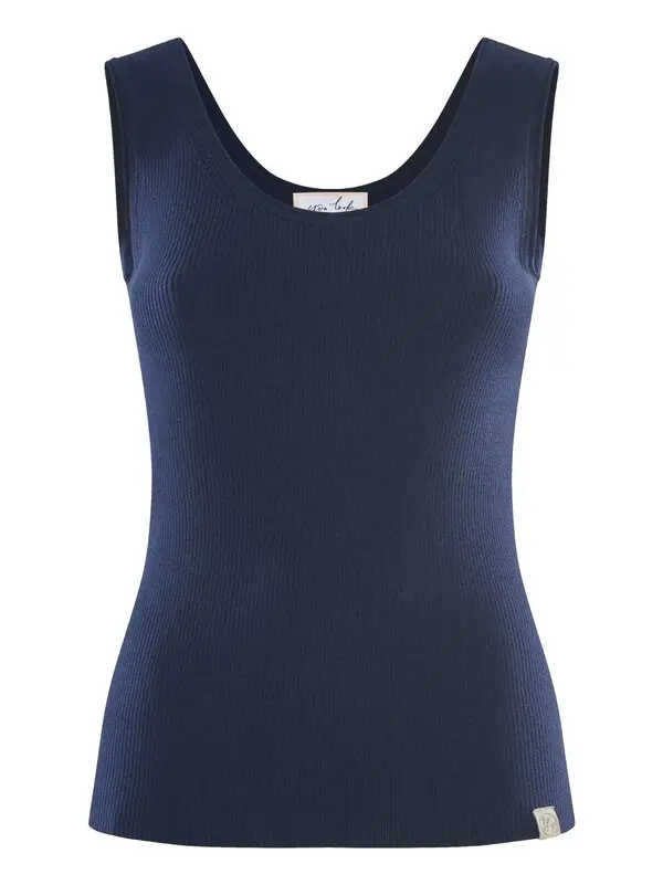 YOU LOOK PERFECT Top Blossom, Ribbed Merino Top With Round Neck - Blue
