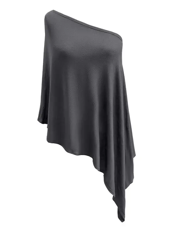 JJWINKS The Muse Top Two-piece Off-shoulder Capelet Poncho, Charcoal Rib - Grey
