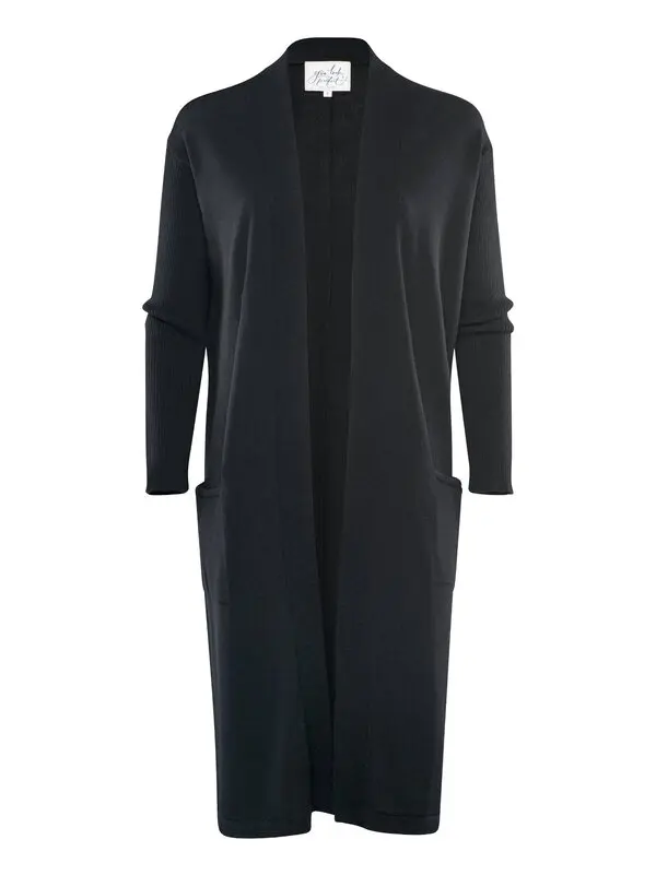 YOU LOOK PERFECT Cardigan Blossom, Long Merino Cardigan With Pockets - Black