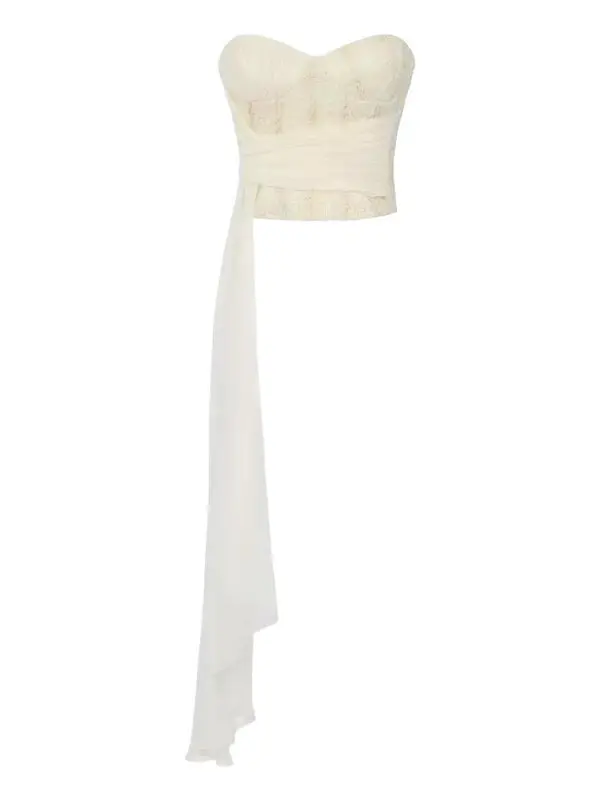 Elisabetta Franchi Tweed Top With Sash - Neutrals