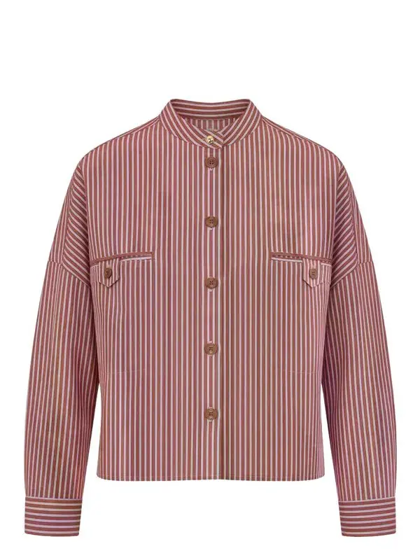 SESSUN Orregia Striped Band-collar Shirt - Red