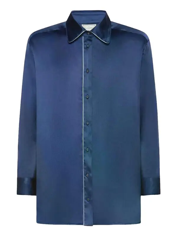 PIERRE-LOUIS MASCIA Mutka Piping-detail Silk Shirt - Blue