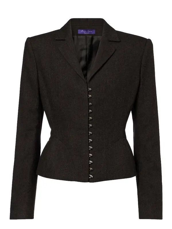 Ralph Lauren Herringbone Peplum Virgin Wool Blazer - Brown