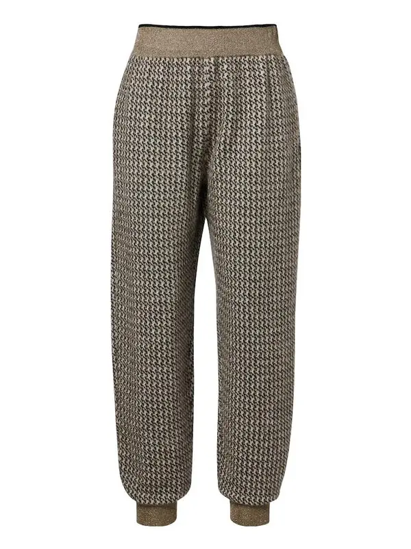 Brunello Cucinelli Houndstooth Mohair And Wool-blend Straight Pants - Brown