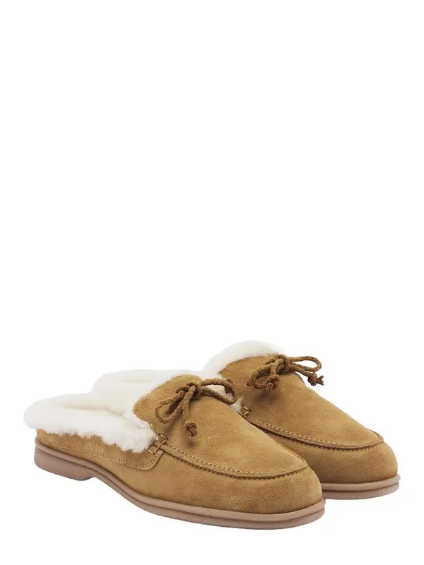 YVES SALOMON Shearling-lined Suede Mules - Beige