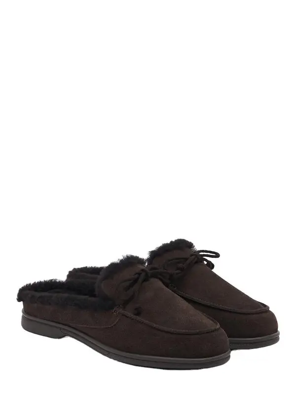 YVES SALOMON Shearling-lined Suede Mules - Brown