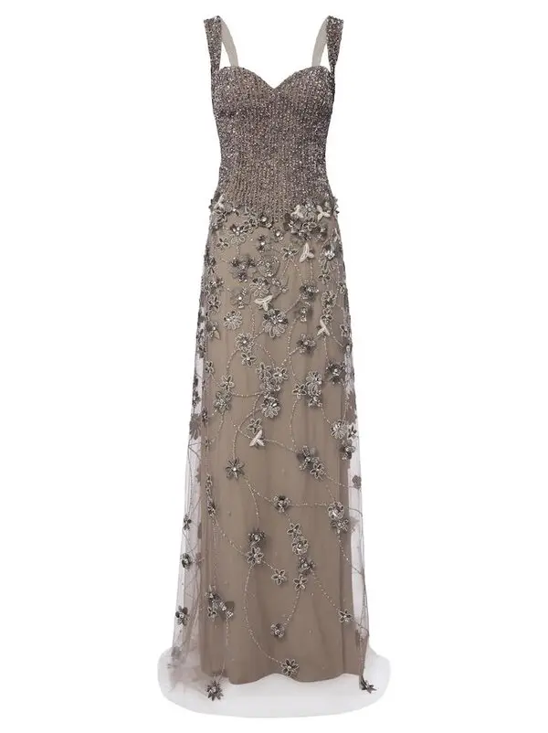GEORGES HOBEIKA Embellished Tulle Gown - Grey