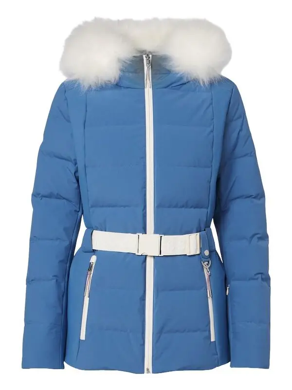 YVES SALOMON Belted Shearling-trimmed Ski Jacket - Blue