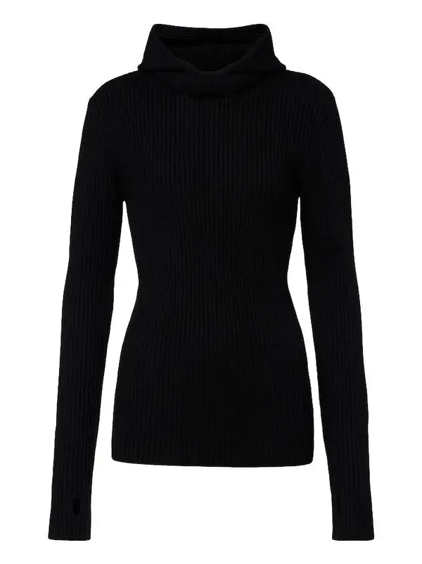THE FRANKIE SHOP Larice Ribbed-knit Hooded Wool Sweater - Black