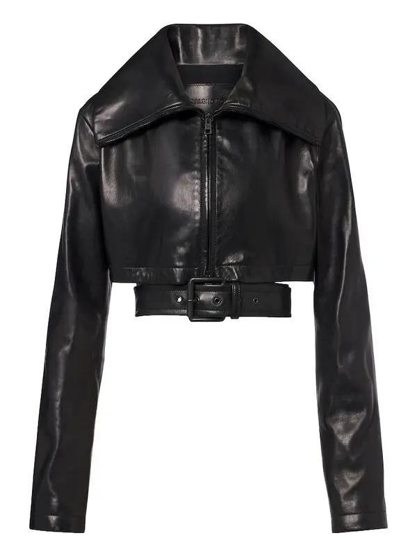 Balenciaga Belted Cropped Leather Jacket - Black