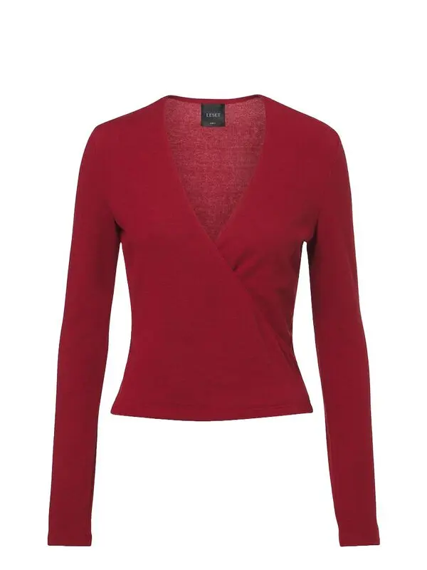 LESET Lauren Jersey Wrap Top - Red