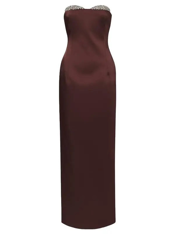 THE NEW ARRIVALS ILKYAZ OZEL Embellished Satin Bustier Gown - Brown