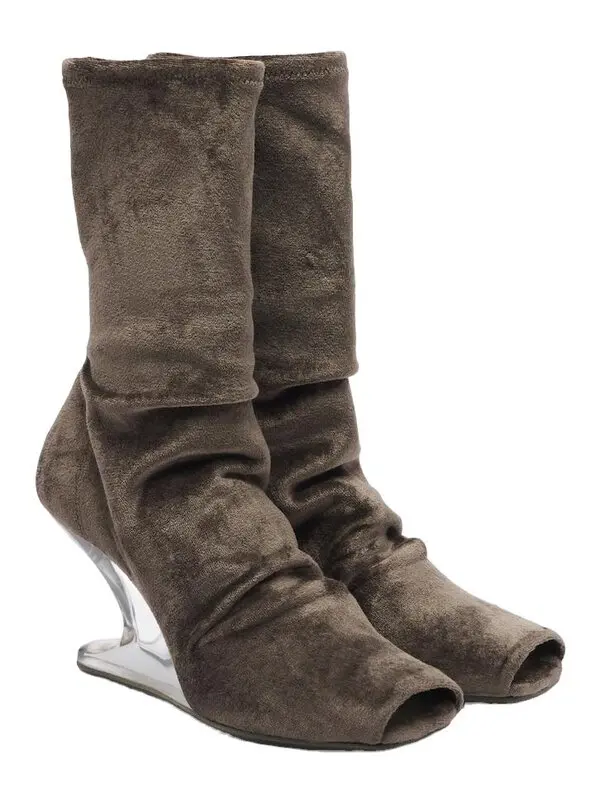 Rick Owens Cantilever Velvet Jersey Wedge Boots - Green