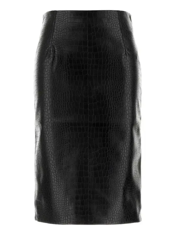 DES_PHEMMES Crocodile-effect Pencil Skirt - Black