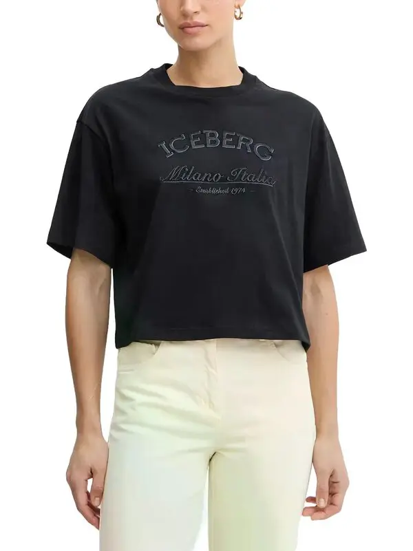 Iceberg Boxy-fit Embroidered-logo T-shirt - Black