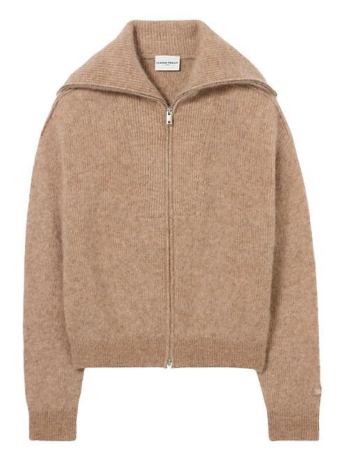 Claudie Pierlot Brushed Funnel-neck Wool And Mohair-blend Cardigan - Camel