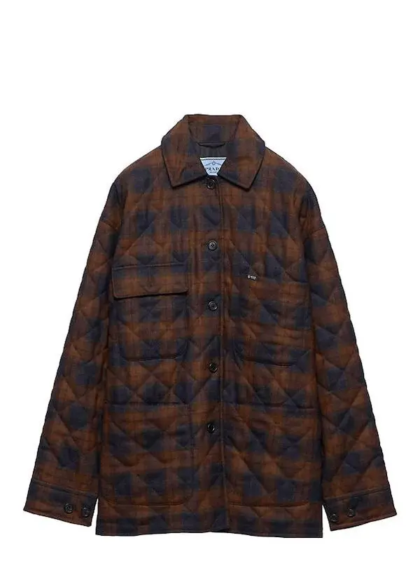 Prada Quilted Check Wool Caban Jacket - Brown