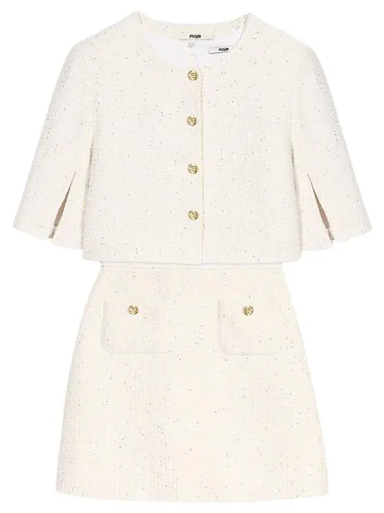 Maje Two-in-one Short-sleeve Tweed Mini Dress - Ecru