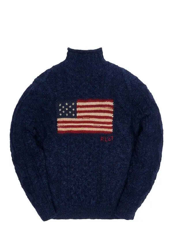 Kith X Polo Ralph Lauren Marled Flag Roll Neck Crewneck 'navy Melange - Blue