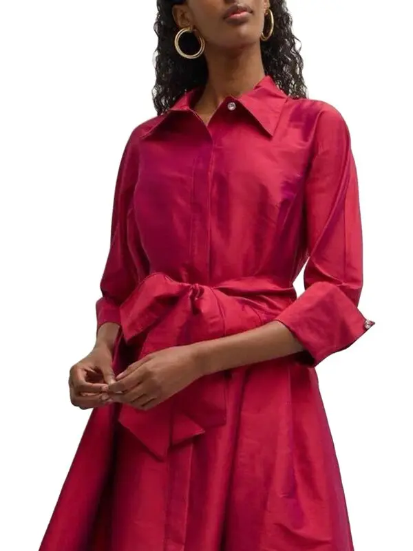 Rickie Freeman For Teri Jon 3/4-sleeve Belted Midi Shirtdress - Cherry