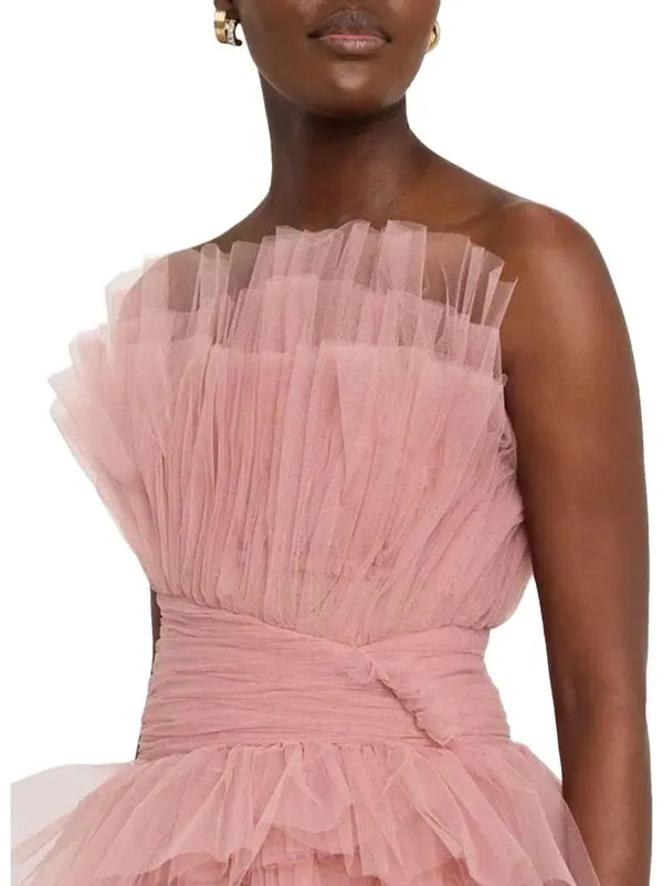 Pamella Roland Strapless Tiered Tulle High-low Gown - Rose