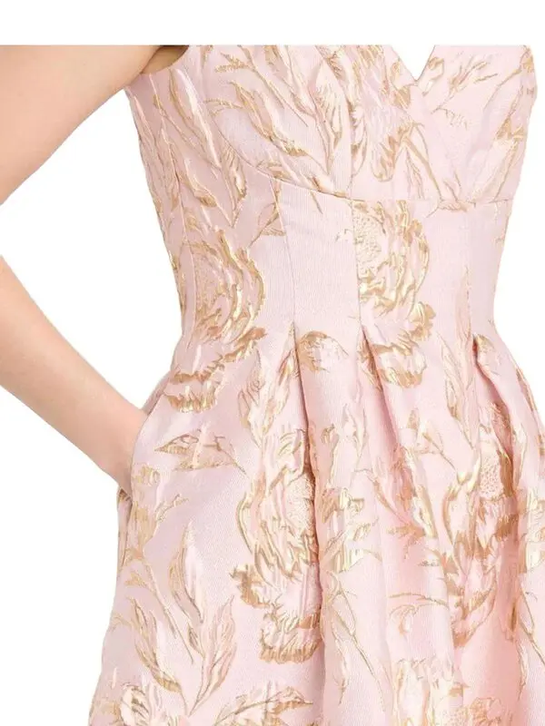 KAY UNGER Saylor Pleated Floral Jacquard Midi Dress - Blush