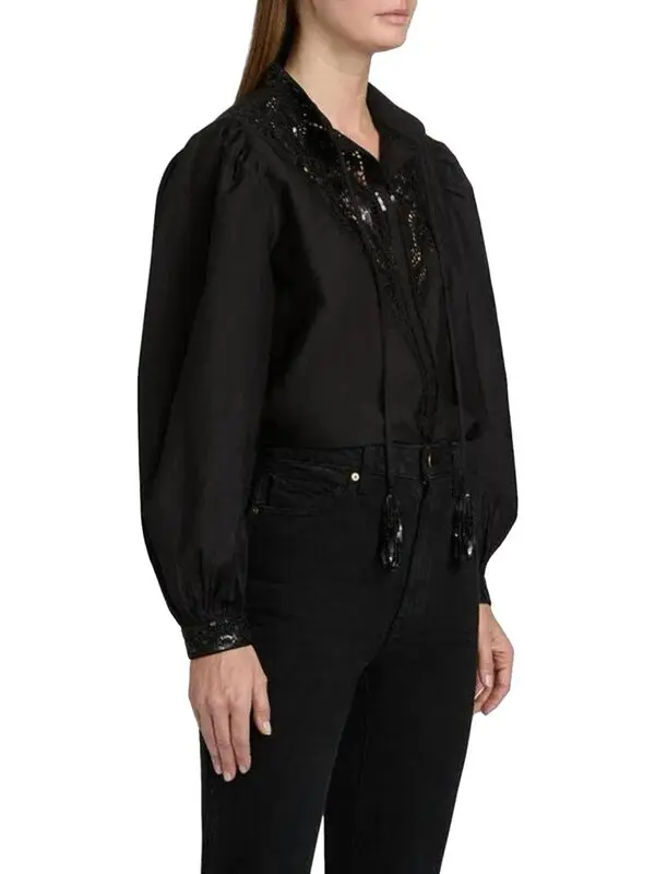 Kobi Halperin Harper Sequin Lace-yoke Blouse - Black