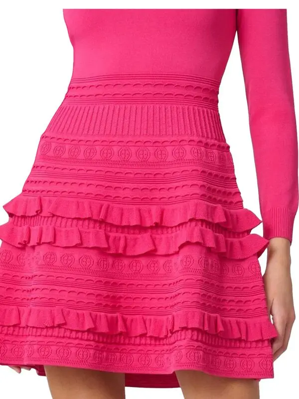 Shoshanna Joie Ruffle-trim Turtleneck Knit Mini Dress - Fuchsia