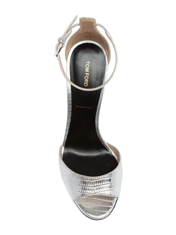 TOM FORD 105mm Embossed Metallic Leather Ankle-strap Sandals - Silver