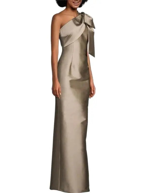 SACHIN BABI Bonnie Satin One-shoulder Gown - Pewter