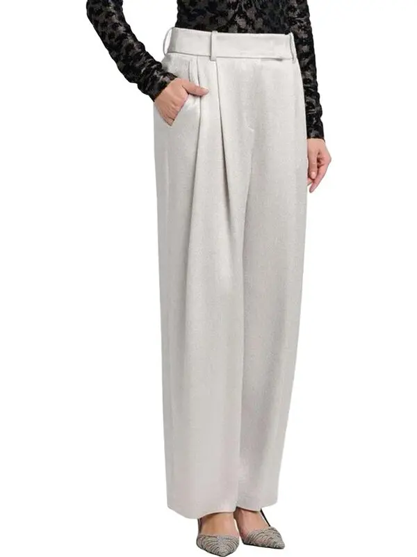 Giorgio Armani Hammered Satin Pleated Straight-leg Trousers - Silver