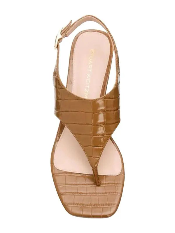 STUART WEITZMAN 40mm Baby Babette Croc-embossed Leather Thong Sandals - Doe