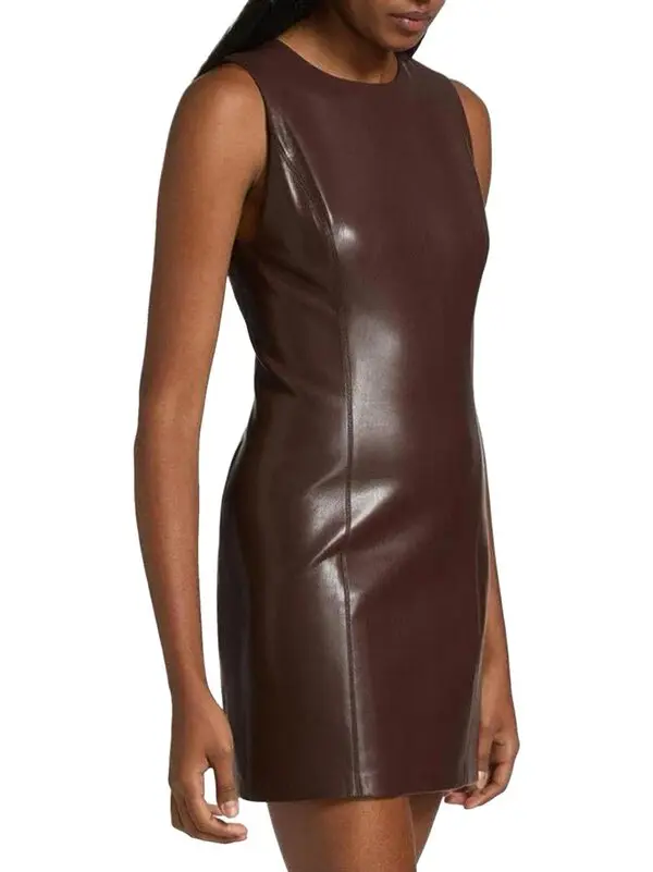 Alice + Olivia Lena Vegan Leather Minidress - Dark Choco