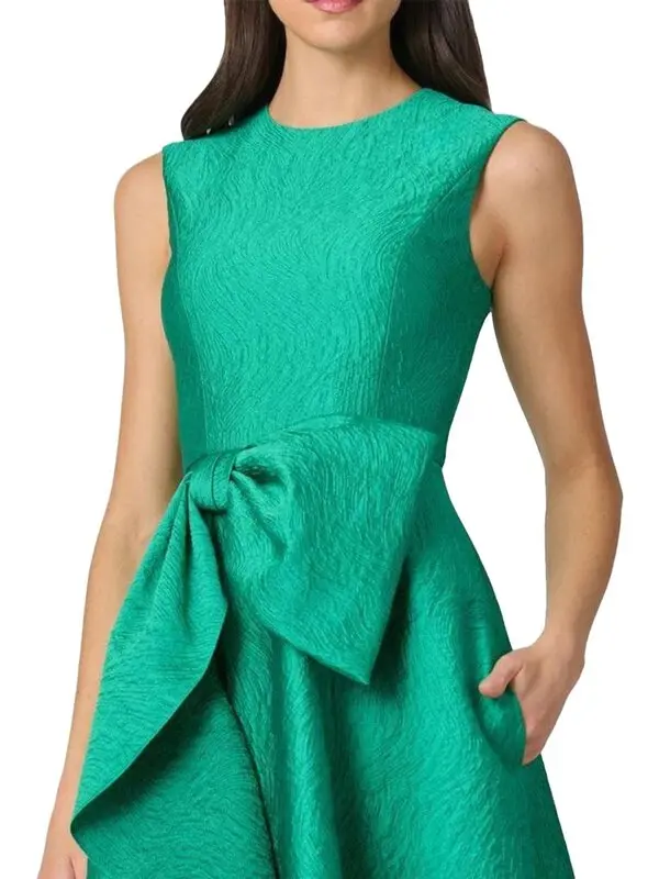 Shoshanna Laura Sleeveless Bow Draped Jacquard Midi Dress - Emerald